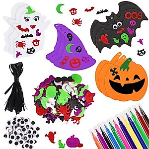 JULBEAR 276 Pcs Halloween Foam Stickers Glitter Crafts Stickers DIY Kits Adhesive Foam Art Stickers for Kids Halloween Decoration Party Supplies