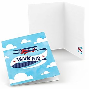 Big Dot of Happiness Taking Flight - Airplane - Vintage Plane Baby Shower or Birthday Party Thank You Cards (8 count)