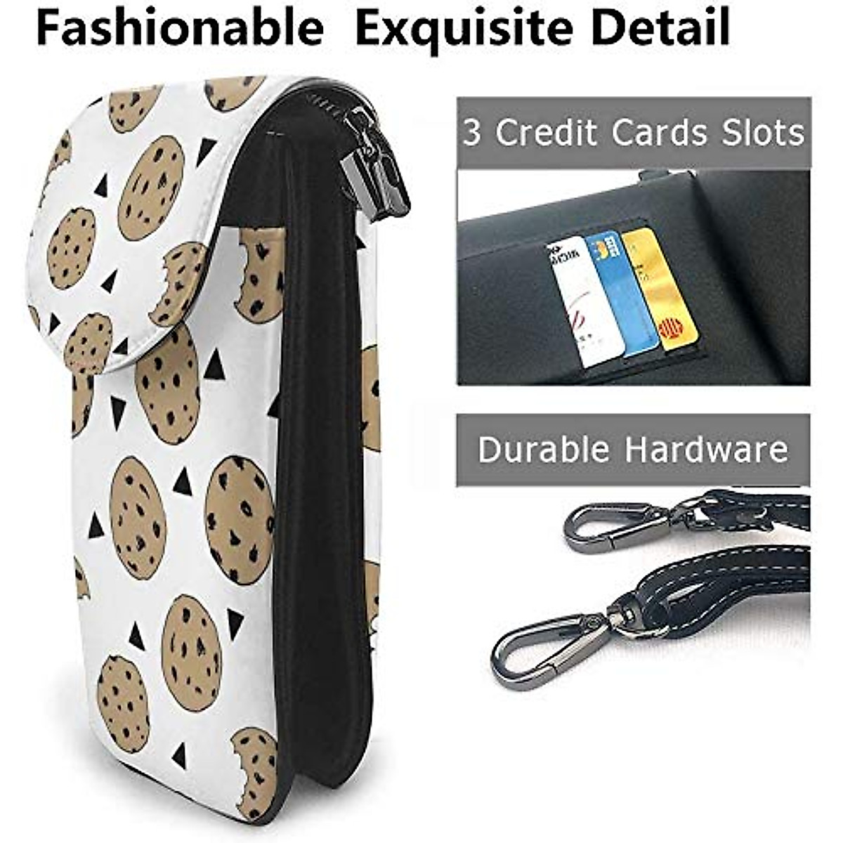 Cookies Food Chocolate Chip Biscuits Women Soft PU Leather Cellphone Purse Wallet Handbag Small Crossbody Shoulder Bag