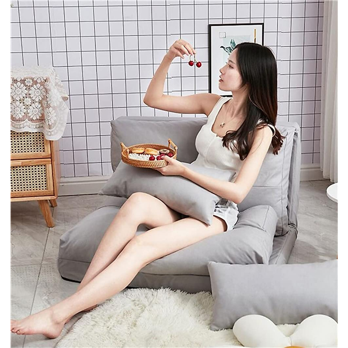 PDGJG Position Love Seat Couch Adjustable Floor Couch and Sofa for Living Room and Bedroom Foldable with Reclining