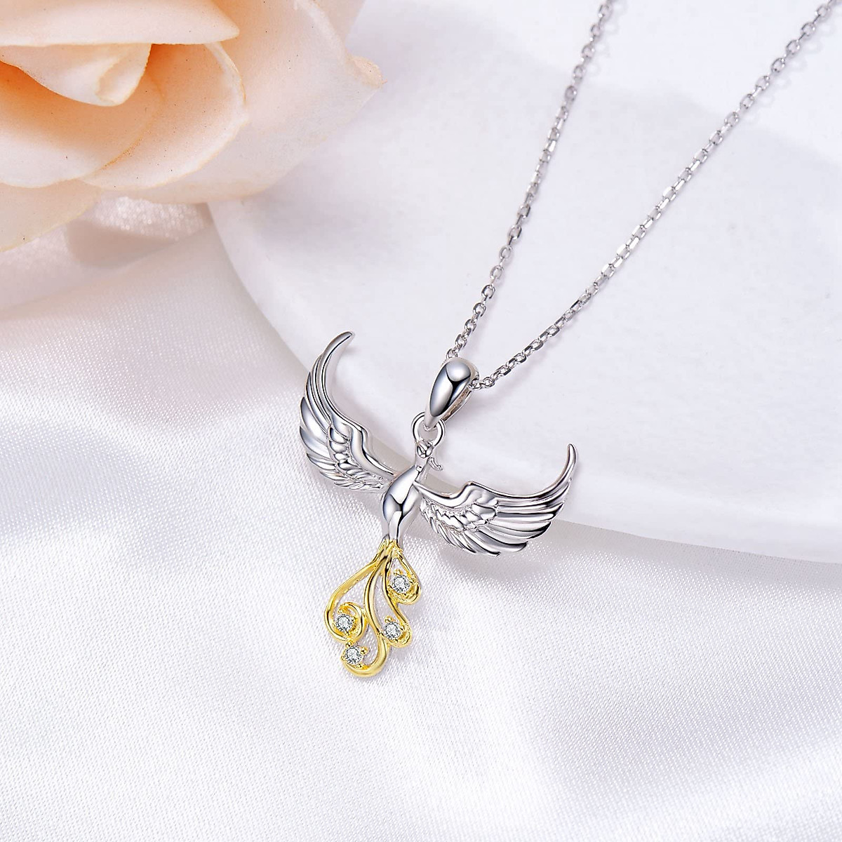 CVRAVO Phoenix Necklace 925 Sterling Silver Rising Phoenix Pendant Necklace Bird Pendant Jewelry for Women Mom Daughter