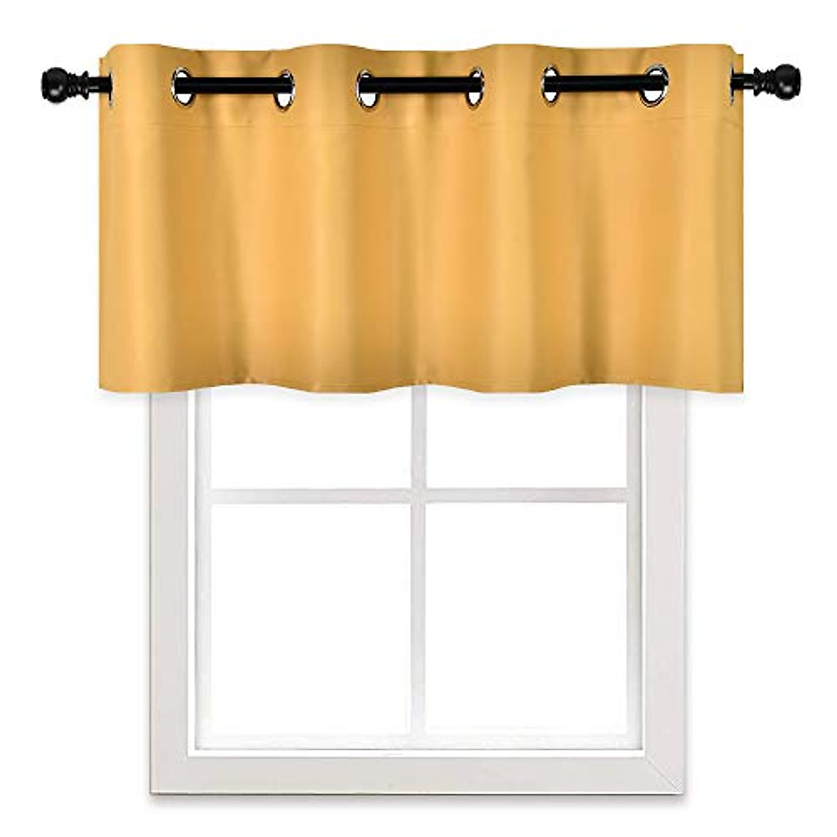 DECOVSUN Mustard Yellow Valance for Kitchen Windows Solid Gold Yellow Blackout Curtain Valance with Grommet for Bedroom Short Straight Drape Valance for Living Room 52X18 1 Panel
