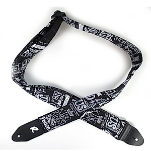 Jesus Guitar Strap, Black and White Genuine Leather Ends, Includes 2 Strap Locks & 1 Pick. Adjustable Strap, For Bass, Electric & Acoustic Guitars Gift for Guitar Players Men, Women & Kids