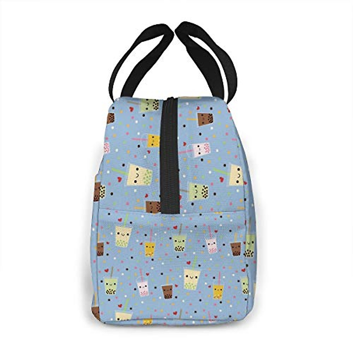 Happy Boba Bubble Tea Lunch Bag For Women Girls Kids Insulated Picnic Pouch Thermal Cooler Tote Bento Large Meal Prep Cute Bag Big Leakproof Soft Bags For Lunch Box, Camping, Travel, Fishing