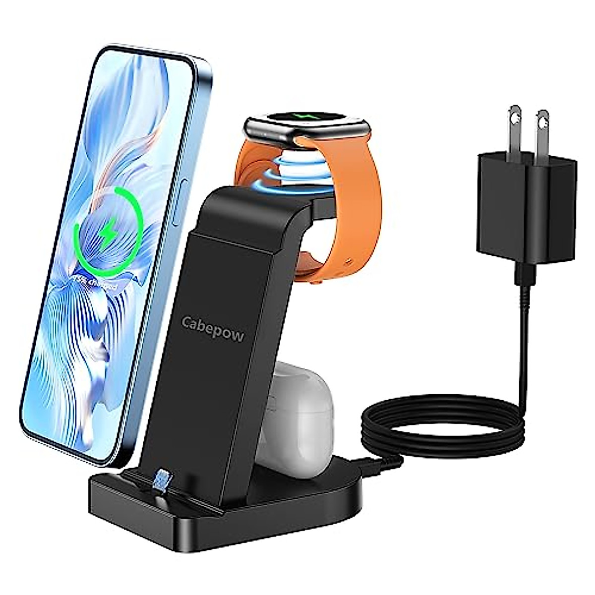 Charging Station for Multiple Devices,Cabepow 3 in 1 Fast Charging Station Dock for iPhone Series 14 Pro Max/13/12/11/X/8 Plus,for Airpods, Wireless Charger for Apple Watch 8/Ultra/7/6/SE/5/4/3