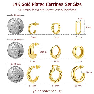 IDJEOABL Gold Hoop Earrings for Women Non Tarnish Gold Jewelry Earring Set for Women 14K Gold Plated Waterproof Hoop Clip-ons Earrings for Women