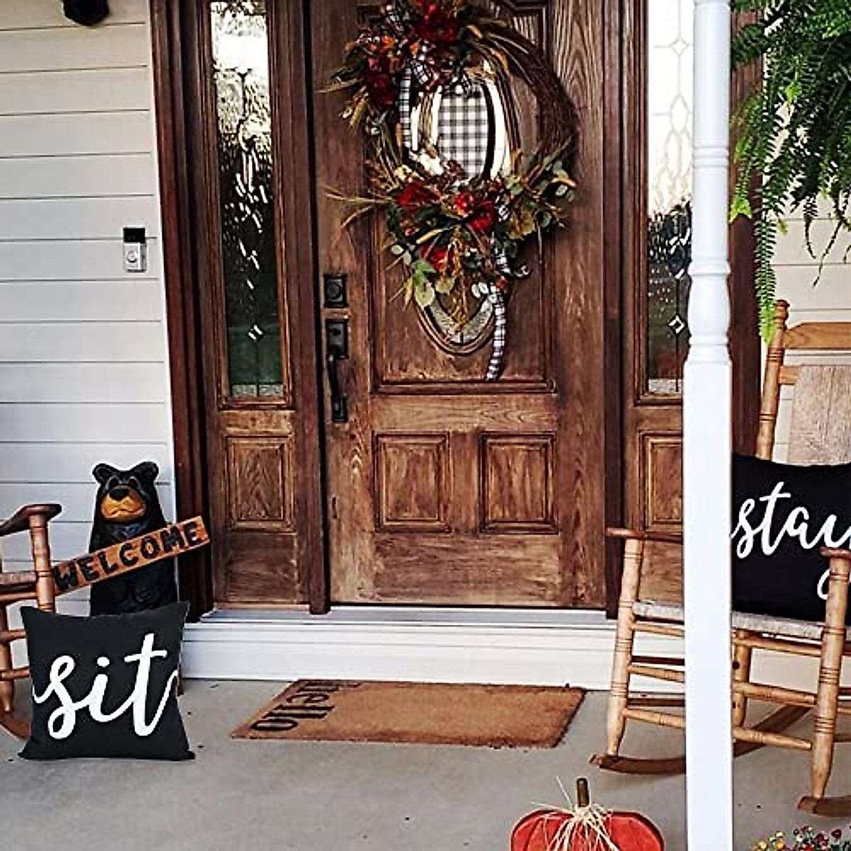 BOYSUM Patio Garden Lumbar Pillow Covers Decorative Waterproof Throw Pillow Case Pack of 4 Cushion Cover for Outdoor Home Furniture Black, 12x20 Inch (20''x20'')