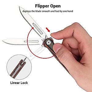 ITOKEY Folding Scalpel, Slim Pocket Knife, EDC Utility Knife, G10 Handle Surgical Knife with Liner Lock, Flipper Open, 10pcs Replaceable #60 Razor Blades, Outdoor Hunting Skinning Knives for Men(#60 green)