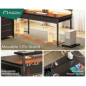 AODK 61" L Shaped Desk with 7 File Drawers, Gaming Desk with LED Light & Power Outlet, Reversible Home Office Desk with Monitor Shelf & Movable CPU Stand, Corner Computer Desk, Black