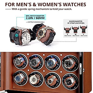LUKDOF Walnut Watch Winder for 8 Automatic Watches Winding+ 6 Storage Slots LED Backlight Watch Display Box Touchscreen Automatic Rotation Case with Quiet Mabuchi Motors for Men and Women Gift