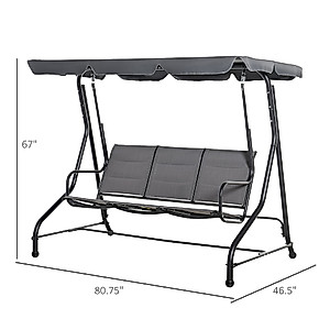 Outsunny 3-Seater Porch Swing Chair, Outdoor Swing Glider with Adjustable Canopy, Padded Breathable Seat, for Garden, Poolside, Backyard, Deck