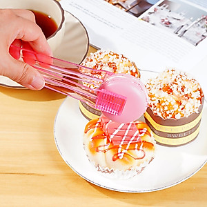 10 Pcs Plastic Buffet Serving Tongs, Clear Pink Kitchen Tongs Mini Serving Utensil Tongs for Food Ice Salad Buffet Barbecue Cookies, 6.3 Inches