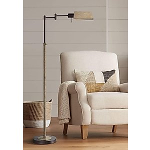Regency Hill Jenson Rustic Farmhouse Industrial Swing Arm Pharmacy Floor Lamp Standing 54" Tall Bronze Faux Wood Adjustable Height Task Lighting for Living Room Reading House Bedroom Home