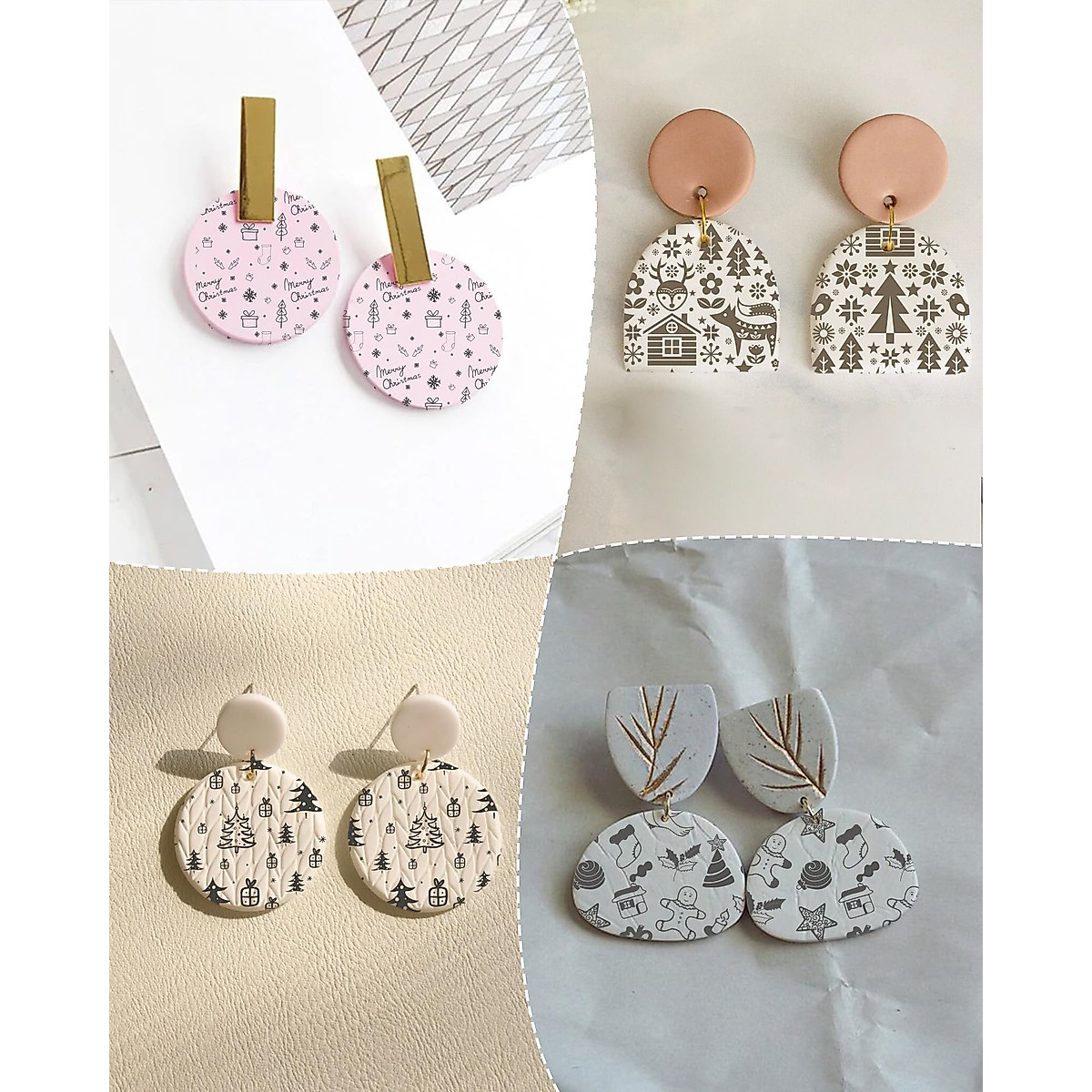 Puocaon Christmas Clay Silk Screen - 6 Design Resuable Clay Silk Screen Stencils for Polymer Clay, Christmas Sweater Polymer Clay Silk Sreen for Earrings, Christmas Ball Gift Silk Screen Stencil