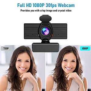 LITEPRO Webcam with Microphone & Privacy Cover, 1080P HD Web Computer Camera, USB Plug and Play Laptop PC Desktop Camera, Works with Zoom, Skype, Teams, Video Conferencing/Recording/Streaming
