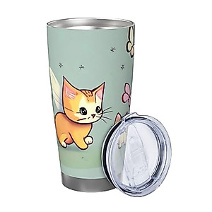 WXZYFP Car cup (single silver rim), can use a straw or drink directly, easy to use.Kitten Butterfly