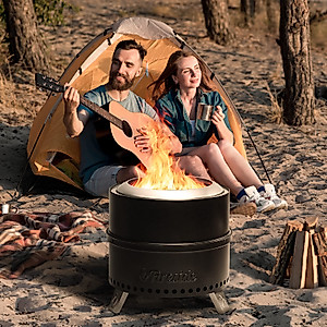 TURBRO 19 Inch Smokeless Fire Pit for Outdoor Wood Burning, Portable Stainless Steel Camping Stove with Stand, Removable Ash Pan, Waterproof Storage Bag, Unique Nested Design, Pluto R19-PG, Black