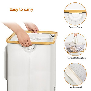 WOWLIVE 100L Laundry Hamper with Wheels,Large Laundry Basket with Lid and Bamboo Handles,Collapsible Clothes Hampers for Laundry with Removable Laundry Bag for Bedroom,Bathroom,Dorm,Beige