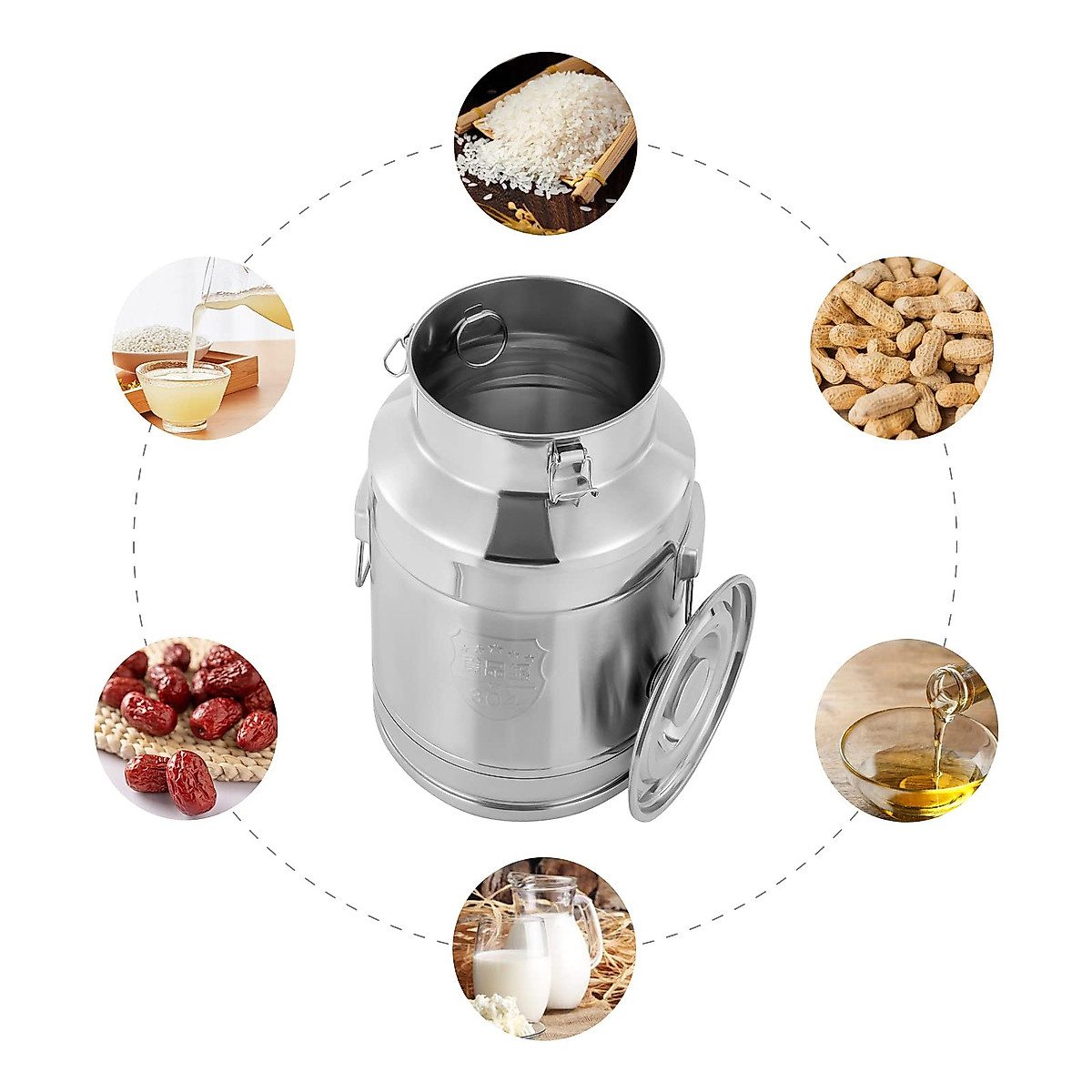 28 Liter Milk Can 304 Stainless Steel Milk Bucket 7.4 Gallon Wine Pail Bucket Heavy Duty Milk Can Tote Jug with Sealed Lid for Milk and Wine Liquid Storage