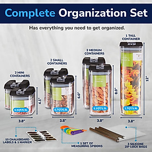 Airtight Food Storage Containers Set with Lids - 7 PCS Home and Kitchen Pantry Organization and Storage - Plastic Canisters for Dry Food, Sugar and Flour - BPA Free Storage bins with Labels, Marker and Ziploc Bags