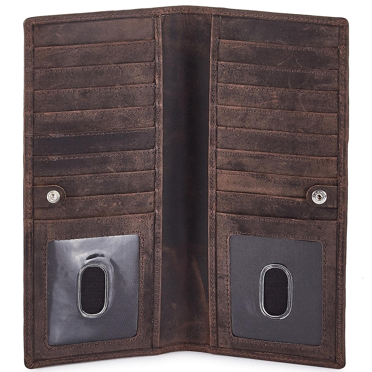 Long Wallet for Men Women Real Leather Bifold RFID Stylish Slim Handmade 2 ID Window Credit Card Holder in Gift Box (Coffee, Crazy Horse)