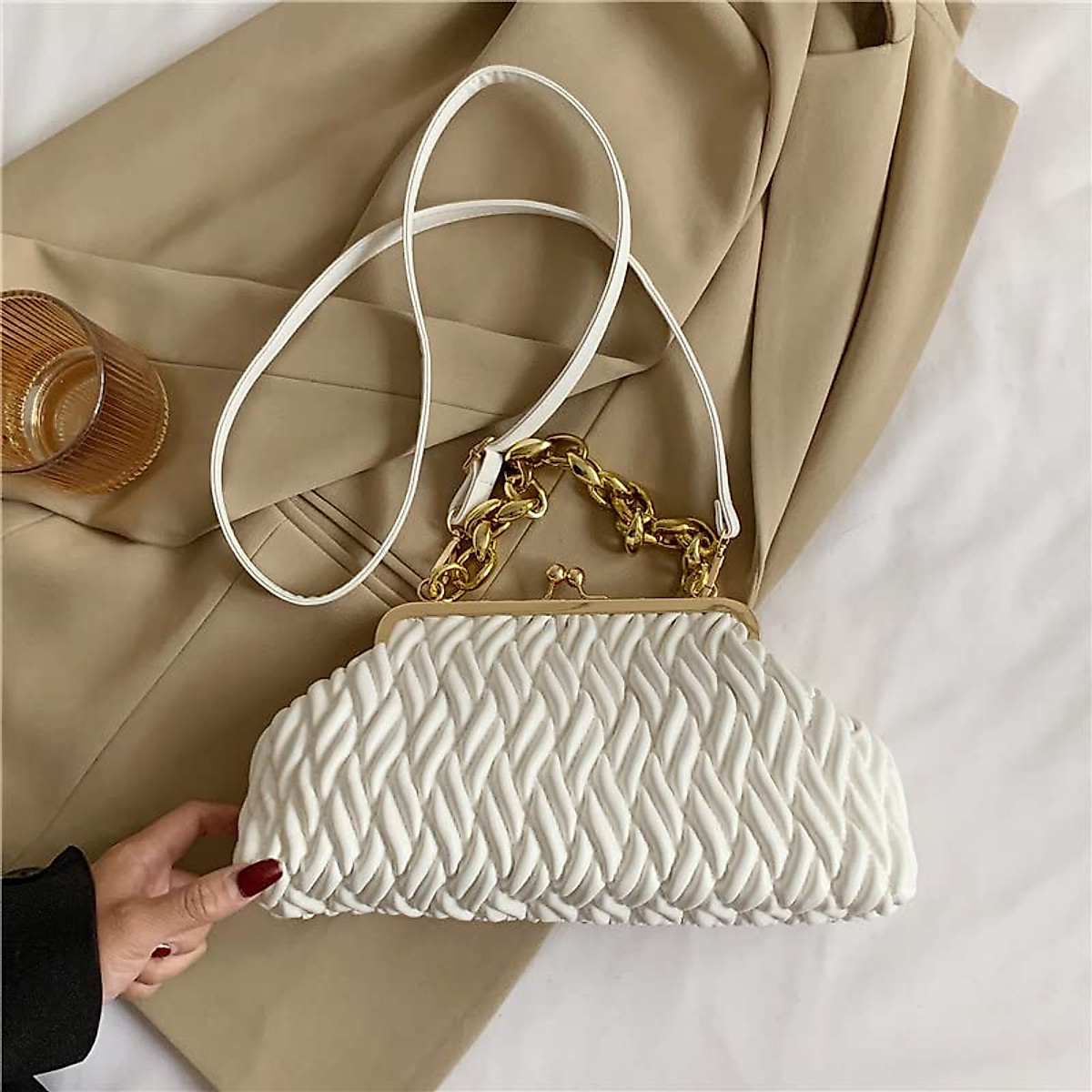 Evening Clutch Bag Formal Party Clutch Purses for Women Wedding Evening Purses Crossbody Shoulder Clutch Bag, White