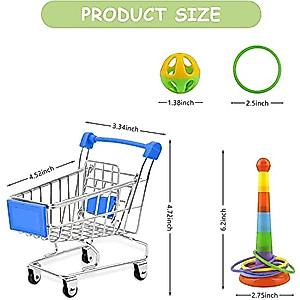 Himmbods Parrot Toys 4PCS, Bird Toy Mini Shopping Cart - Training Rings and Ball - Parrot Playing Chewing Standing Training Toys for Budgie Parakeet Cockatiel Bird Toy Part (Color Random)