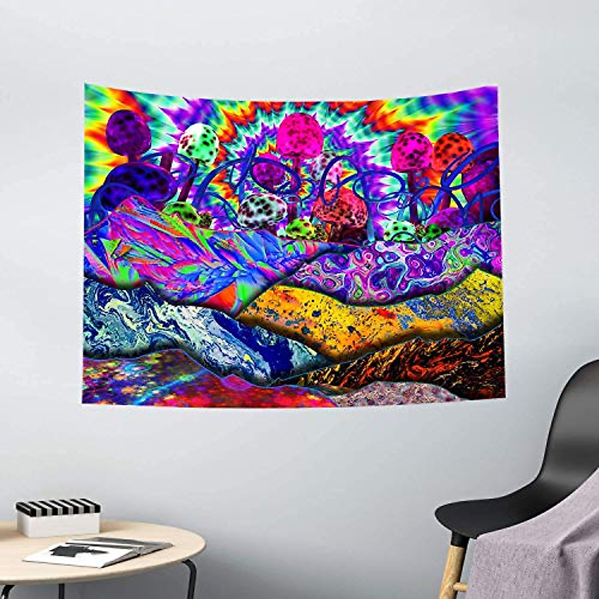 Trippy Tapestry Psychedelic Mountain - Magic Mushroom Wall Hanging Multiple Colorful Hippie Tapestries Art Window Treatments Valance Bedroom Decor Living Room Door Curtain Balcony Sheer Room Divider