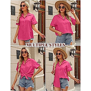 HOTOUCH Linen Shirt Women Pink Button up Shirt Oversized Button Down for Women Business Attire Watermelon Pink L