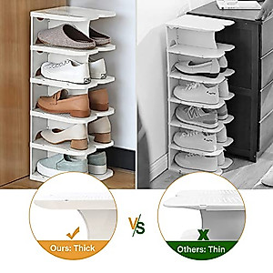 TXALWIQ 6-Tier Narrow Shoe Organizer, Adjustable Cubby Shoe Rack for Closet, Free Standing Shoe Slot Tower for Entrance, Stackable Space-Saving Shoe Storage Shelf for Entryway, White