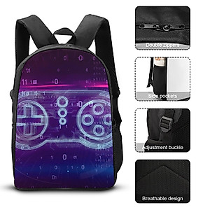 NAWFIVE Retro Gamepad Controller Backpack with Lunch Box And Pencil Case Set 3d Hologram Gaming Travel Daypack Bookbag for Men Women Laptop Backpack 3pcs