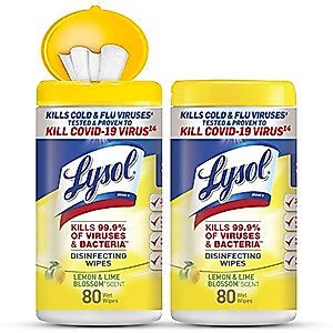 Lysol Disinfectant Wipes Multi-Surface Antibacterial Cleaning Wipes For Disinfecting and Cleaning Lemon and Lime Blossom 80 Count (Pack of 2)