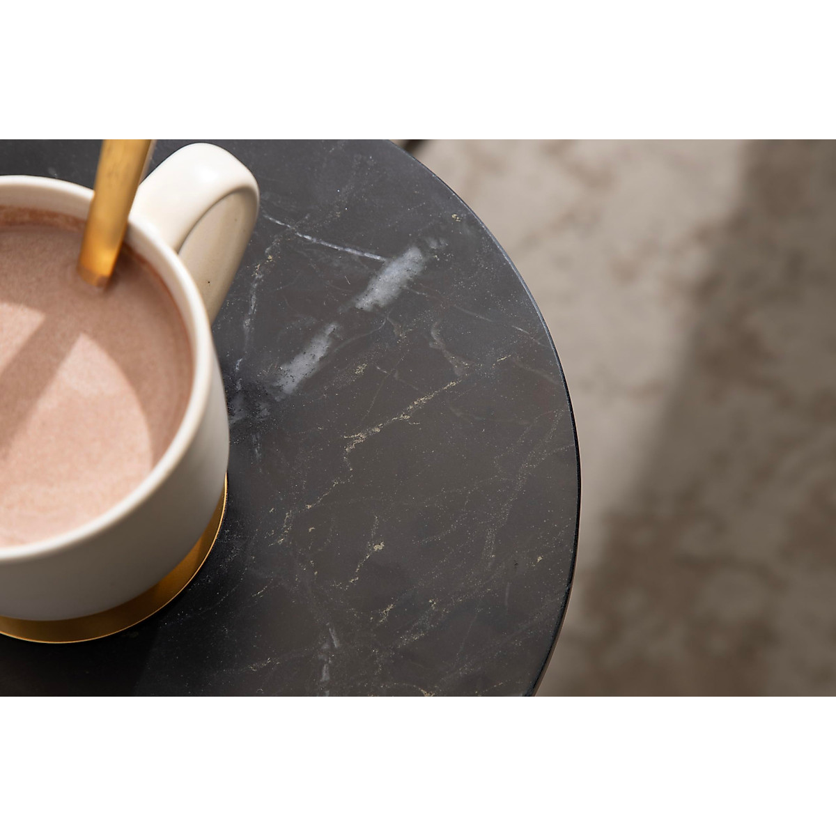 Kate and Laurel Engles Traditional Adjustable-Height Pedestal Drink Table, 10 x 10 x 30, Black Marble and Antique Brass, Vintage Round Indoor Metal Plant Stand with Authentic Marble Tabletop