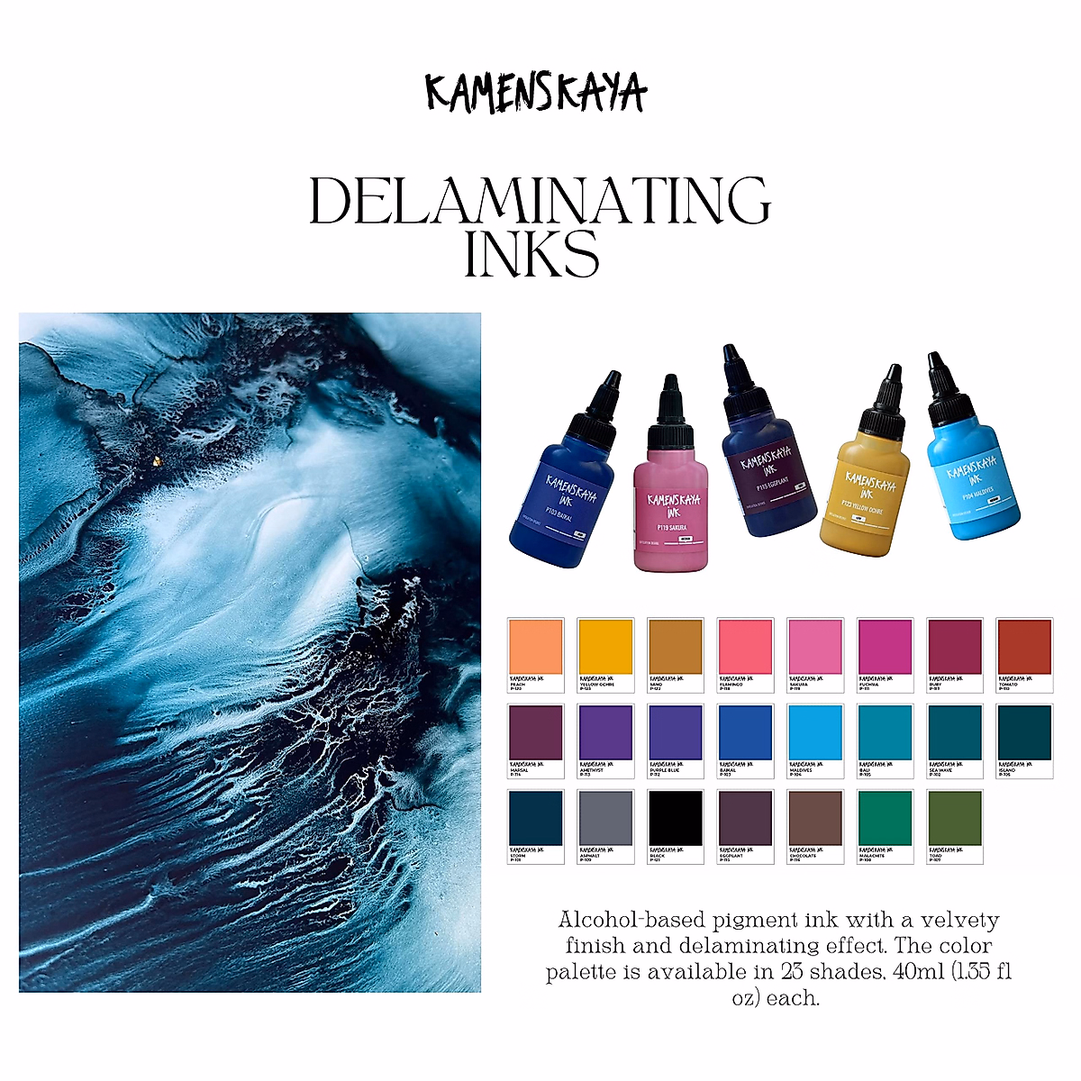 KAMENSKAYA Delaminating Alcohol Ink Set #9 - Self-Splitting Alcohol Inks - 3 pcs 1.35 fl oz (40 ml) Each