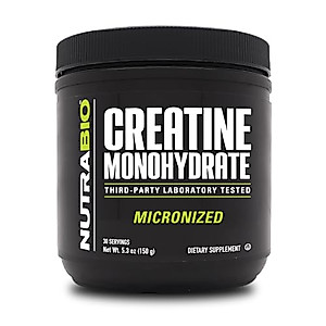 NutraBio Creatine Monohydrate - Micronized and Pure Grade - Supports Muscle Energy and Strength - (150 Grams) - Unflavored, HPLC Tested (150g)