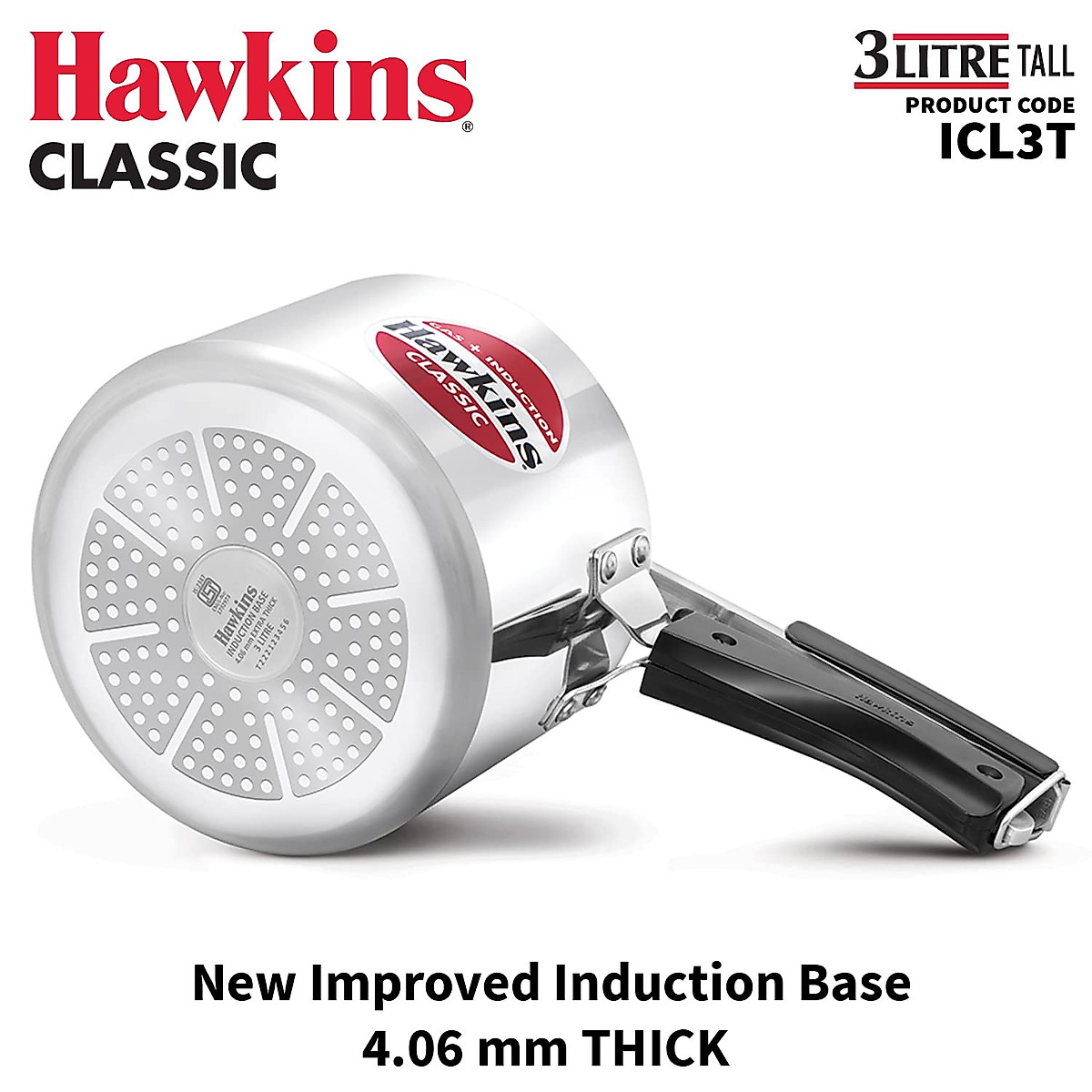 HAWKINS 3 Litre Classic Pressure Cooker, Induction Inner Lid Cooker, Tall Design Pan Cooker, Best Cooker, Silver (ICL3T)