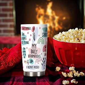 KERAOO Positive Daily Affirmations Tumbler Cup, 20oz Tumbler, My Positive Quotes Mental Health Insulated Travel Cup, Gift for Mom Sister Besties Women (My Daily Affirmations)
