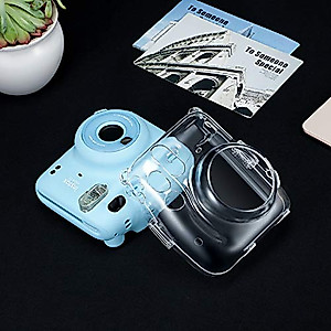 Fintie Protective Clear Case for Fujifilm Instax Mini 11 Instant Film Camera - Crystal Hard Shell Cover with Removable Rainbow Shoulder Strap, Clear