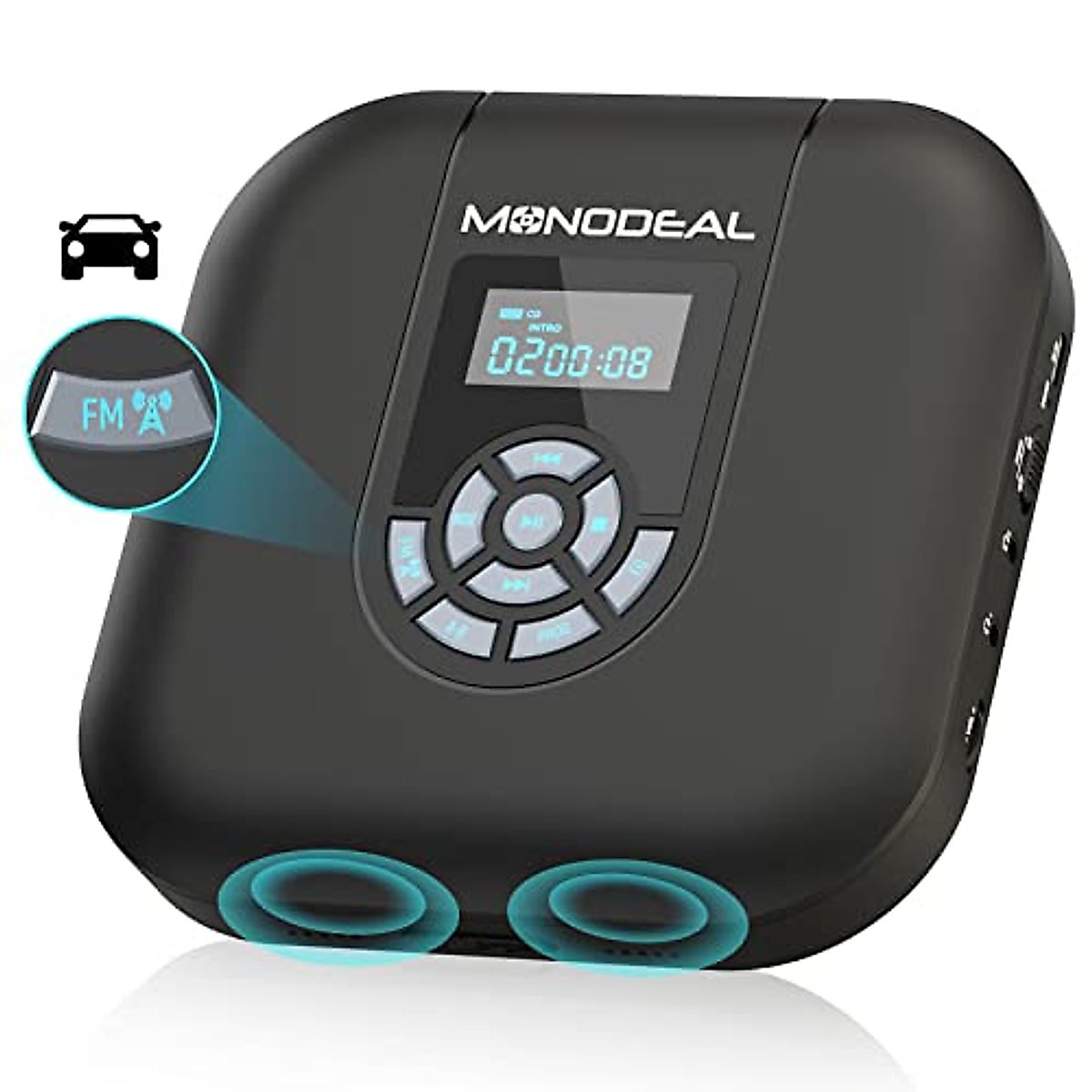 MONODEAL Portable CD Player with Speaker Rechargeable CD Player with FM Transmitter CD Player Portable for Car for Home Travel with Headphone CD Player Portable for Walkman