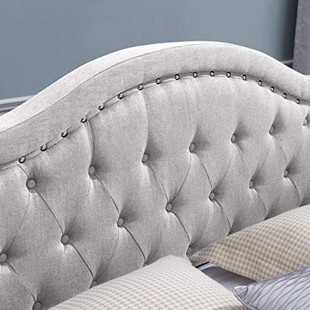 Christopher Knight Home Mason Fully-Upholstered Traditional King-Sized Bed Frame, Light Gray, Dark Brown