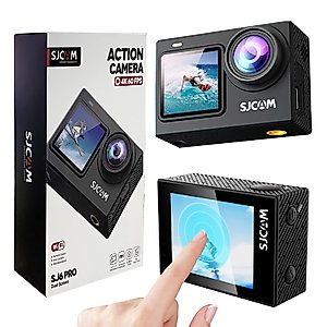 SJCAM SJ6Pro 4K60fps 24MP Dual Screen Action Camera with WiFi, 6-aixs Image Stabilization,170° FOV 8X Zoom, Underwater 40m Waterproof Camera Support External MIC, 2 * 1000mAh/64G Card/Ride Kits