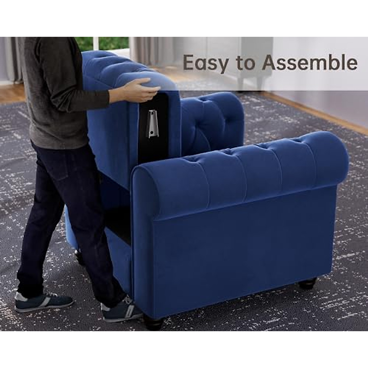 Morden Fort Classic Chesterfield Loveseat Set 60'', Tufted Loveseat Sofa Set with Solid Wood Legs Thick Cushion, Pet-Friendly 2-Seater Sofa Couch for Living Room Bedroom Apartment - Velvet Blue