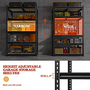 REIBII Garage Shelving 2000LBS Storage Shelves Heavy Duty Shelving 5 Tier Adjustable Metal Shelves for Garage Shelves Sturdy Shelving Unit Storage Rack for Kitchen Pantry Basement, 60" H x28 Wx 14" D