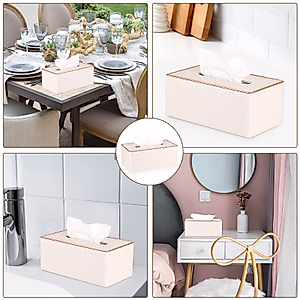 Sumnacon Rectangular Linen Tissue Box Cover - Stylish Tissue Box Holder with Magnetic Bottom, Decorative Tissue Box for Bathroom Toilet Vanity Night Stand Table Countertop Office, Beige Linen Texture