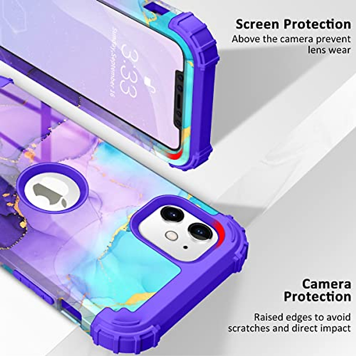 ZHOGTNEG for iPhone 11 6.1 inch case with 2pcs Tempered Screen Protector+1Pcs Len Camara Protector, Heavy Duty Shockproof Full-Body Protective Sturdy Hybrid Marble Case for Women,Girls,Kids