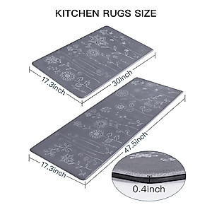 Kitchen Rugs and Mats Cushioned Anti Fatigue, WHTOR 2 PCS Non Skid Kitchen Runner Rugs, Waterproof Memory Foam Kitchen Floor Mat, Standing Desk Mat for House, Sink, Office, Kitchen (Gray)