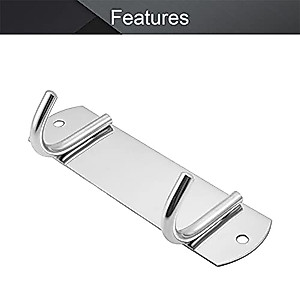 MroMax Wall Mounted 2 Hooks Towel Hat Coat Clothes Wall Hook Rack Rail, Silver 1Pcs