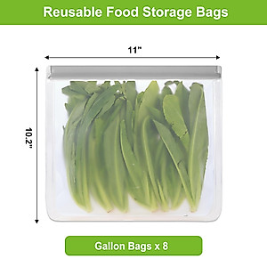 Moretoes 8 Pack Reusable Bags, Reusable Freezer Bags Leakproof Bags Dishwasher Safe for Marinate, Travel, Kitchen Organization (Large, Gray)