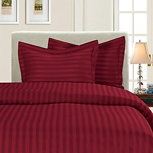 All Star Linen 3 Piece Queen Size Stripe Duvet Cover Sets 800 Thread Count Egyptian Quality Luxurious Burgundy Stripe Comforter Cover (Queen (90 x 90)
