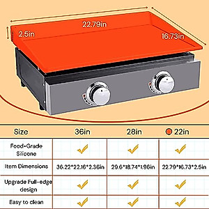 Jacooxi 22 Inch Silicone Griddle Mat for Blackstone Grill, Upgraded Full-edge Griddle Cover, All Season Griddle Cooking Surface Protective Cover, Orange